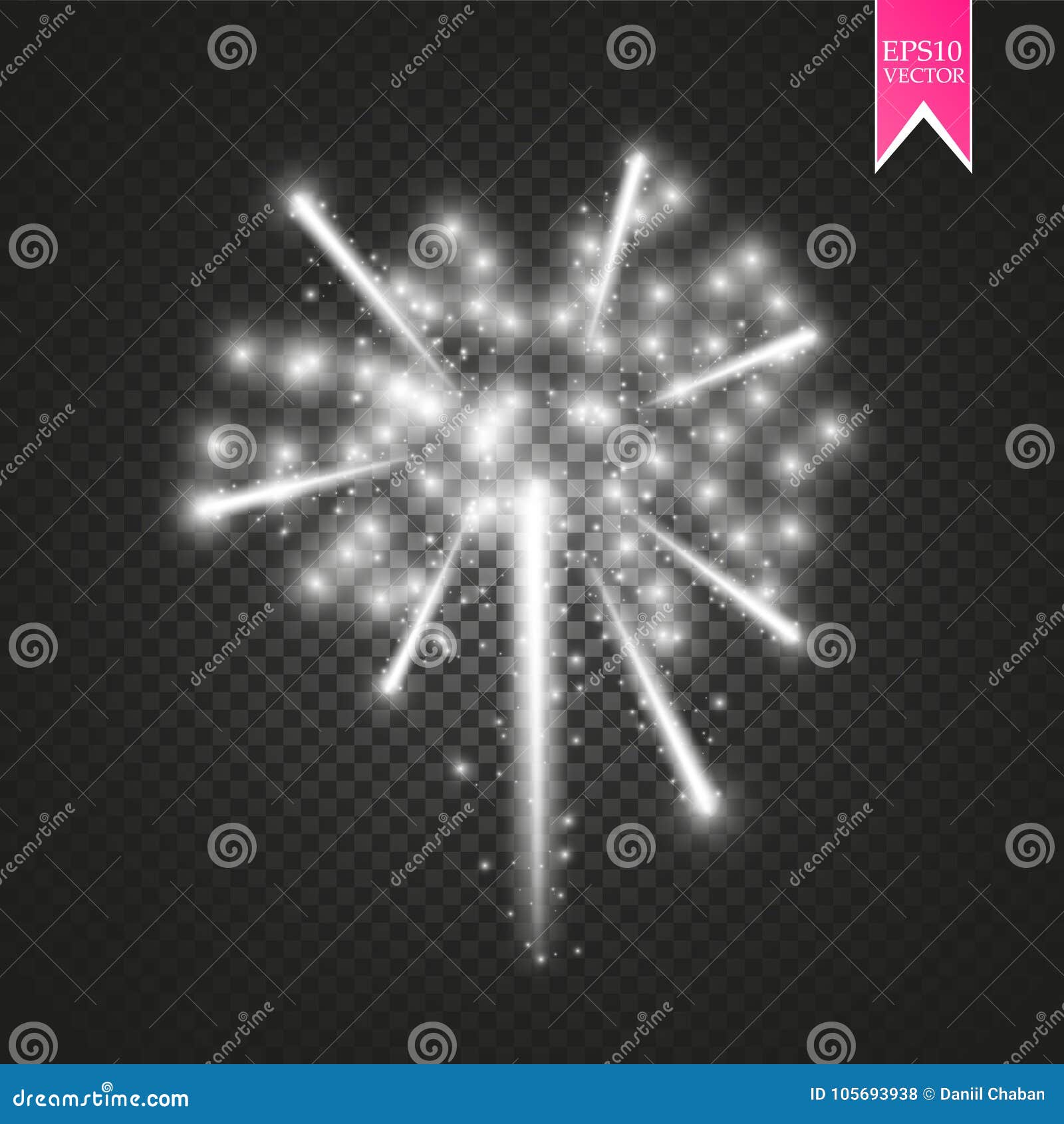 Firework Lights Effect with Glowing Stars in Sky on Transparent ...