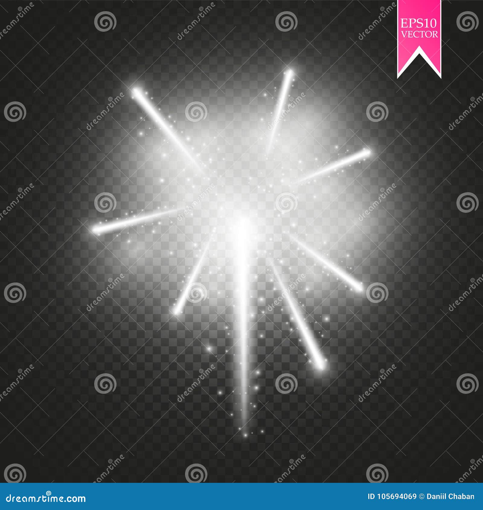 Firework Lights Effect with Glowing Stars in Sky on Transparent ...