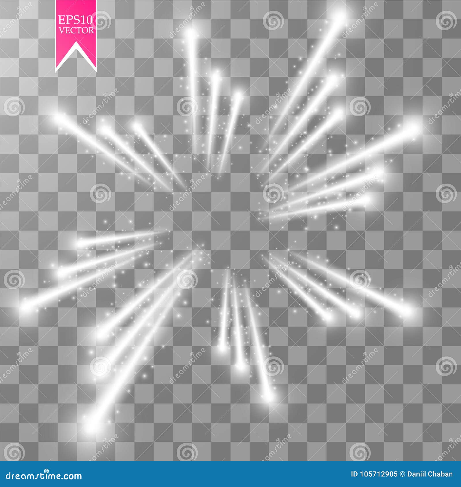 Firework Lights Effect With Glowing Stars In Sky On Transparent ...