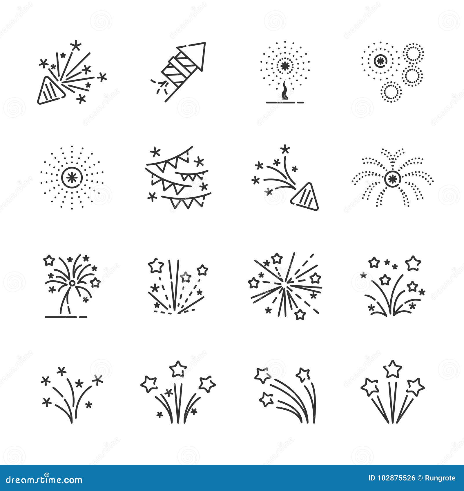 Firework Line Icon Set, Vector Eps10 Stock Vector - Illustration of ...