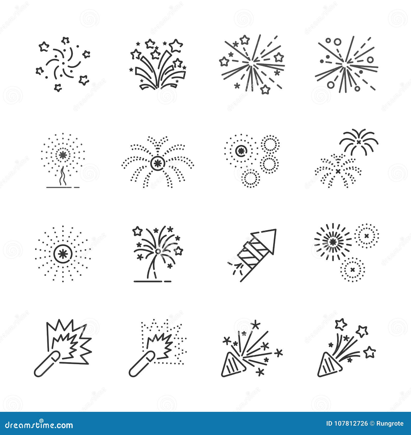 Firework Line Icon Set 8, Vector Eps10 Stock Vector - Illustration of ...
