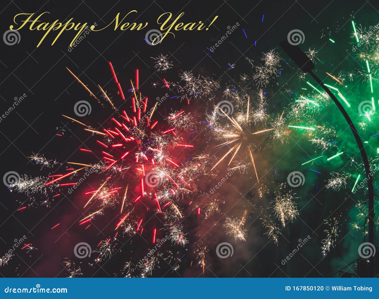Firework Multicolor with Happy New Year Text for Greeting Card or ...