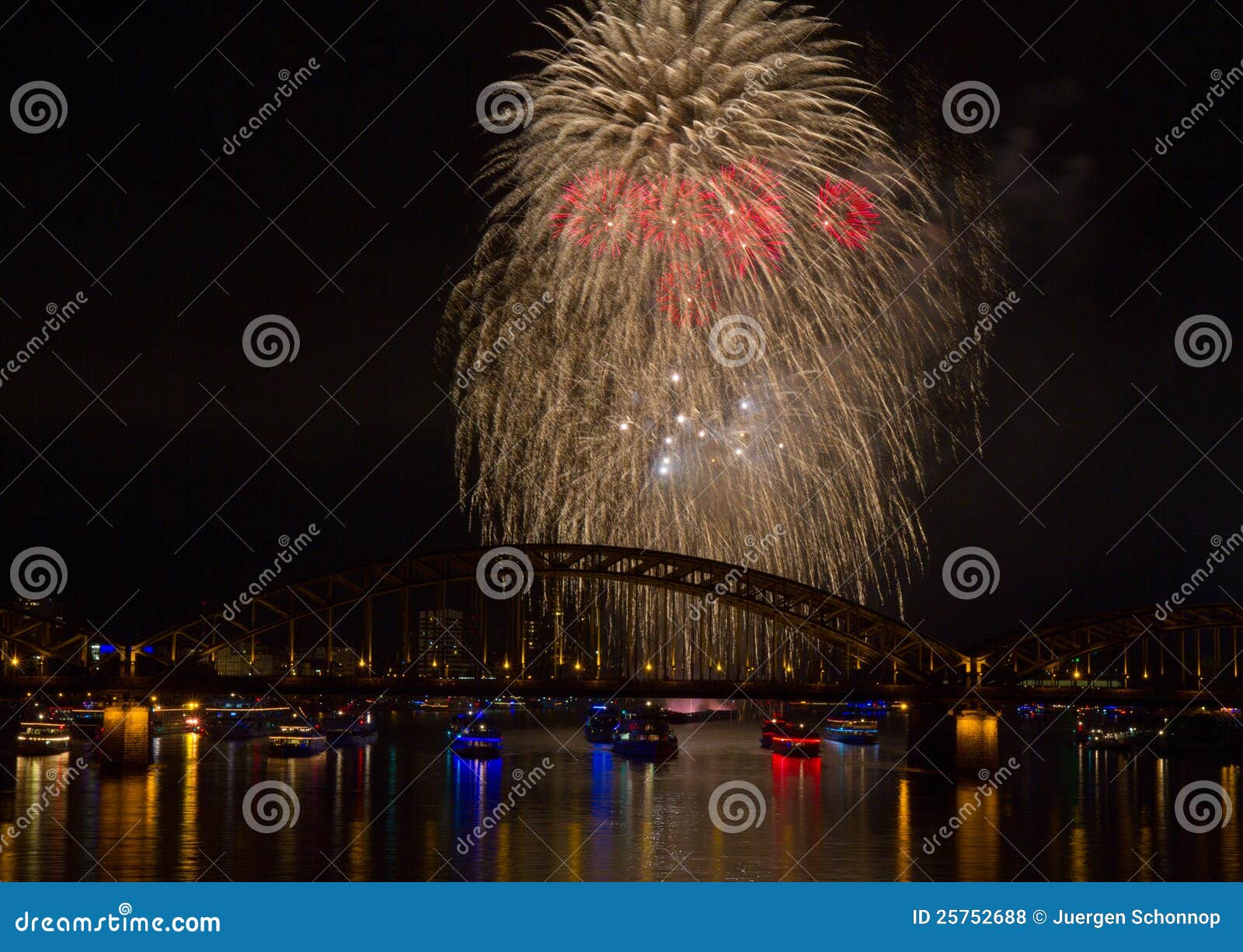 Firework Over the Rhine River Stock Photo - Image of lichter, fire ...