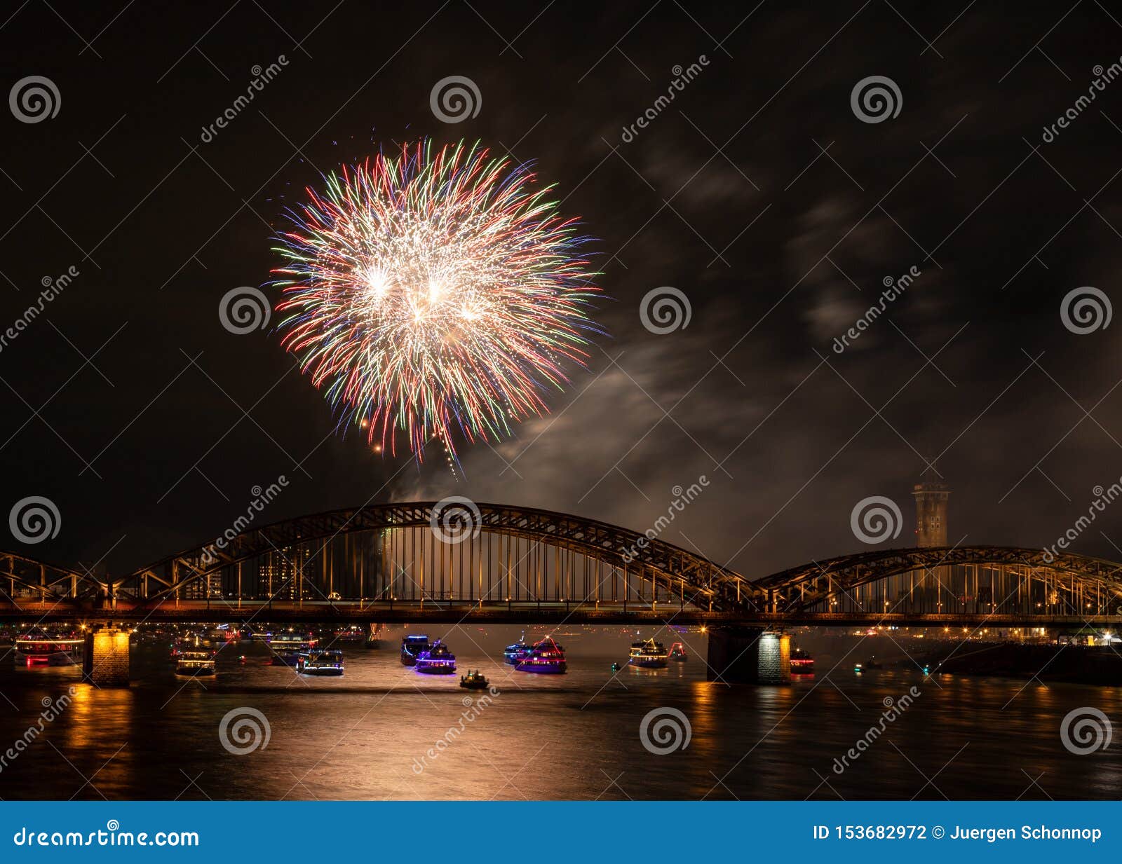 Firework Over the Rhine River Stock Photo - Image of right ...