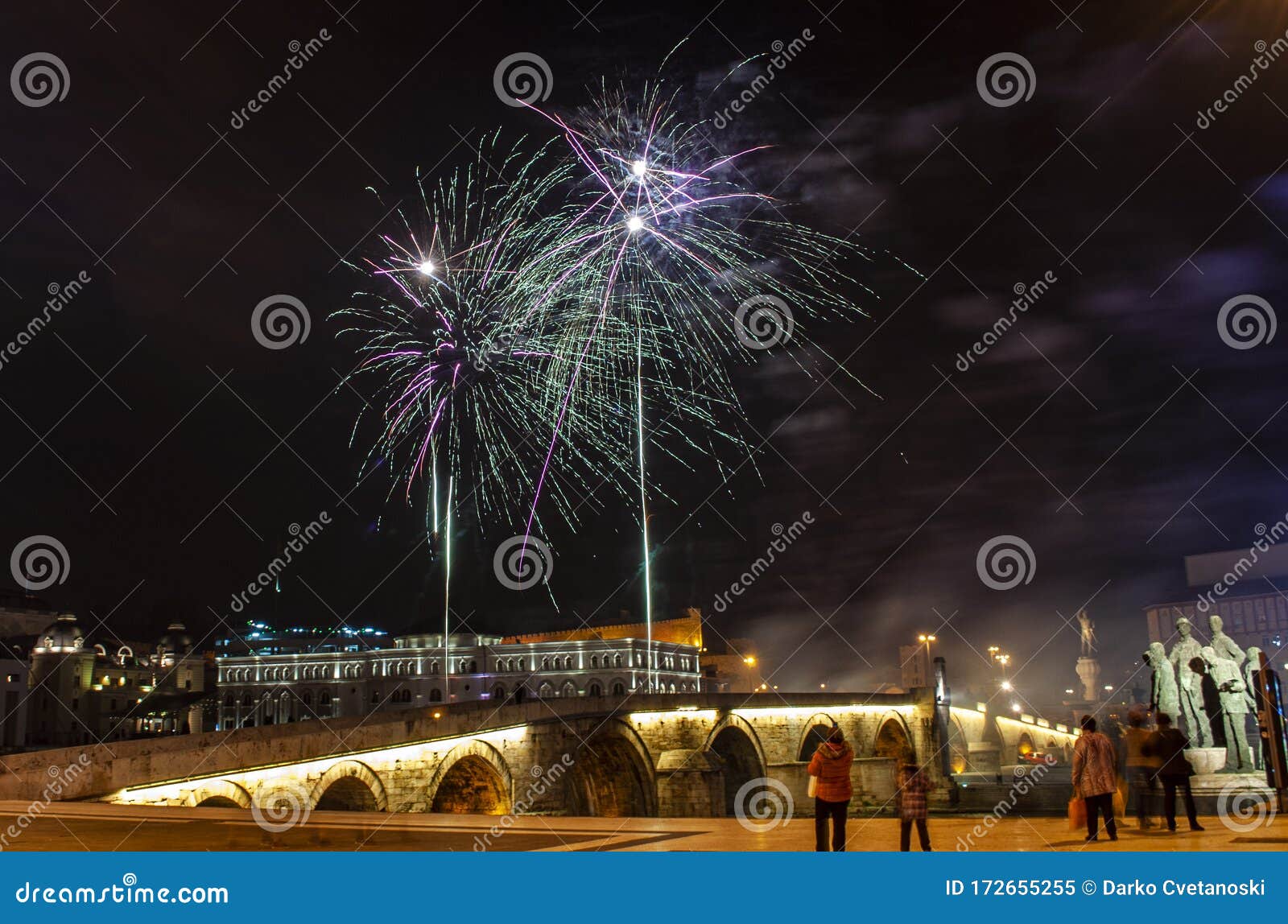 Firework Over the Stone Bridge Stock Image - Image of bridge, reflected ...