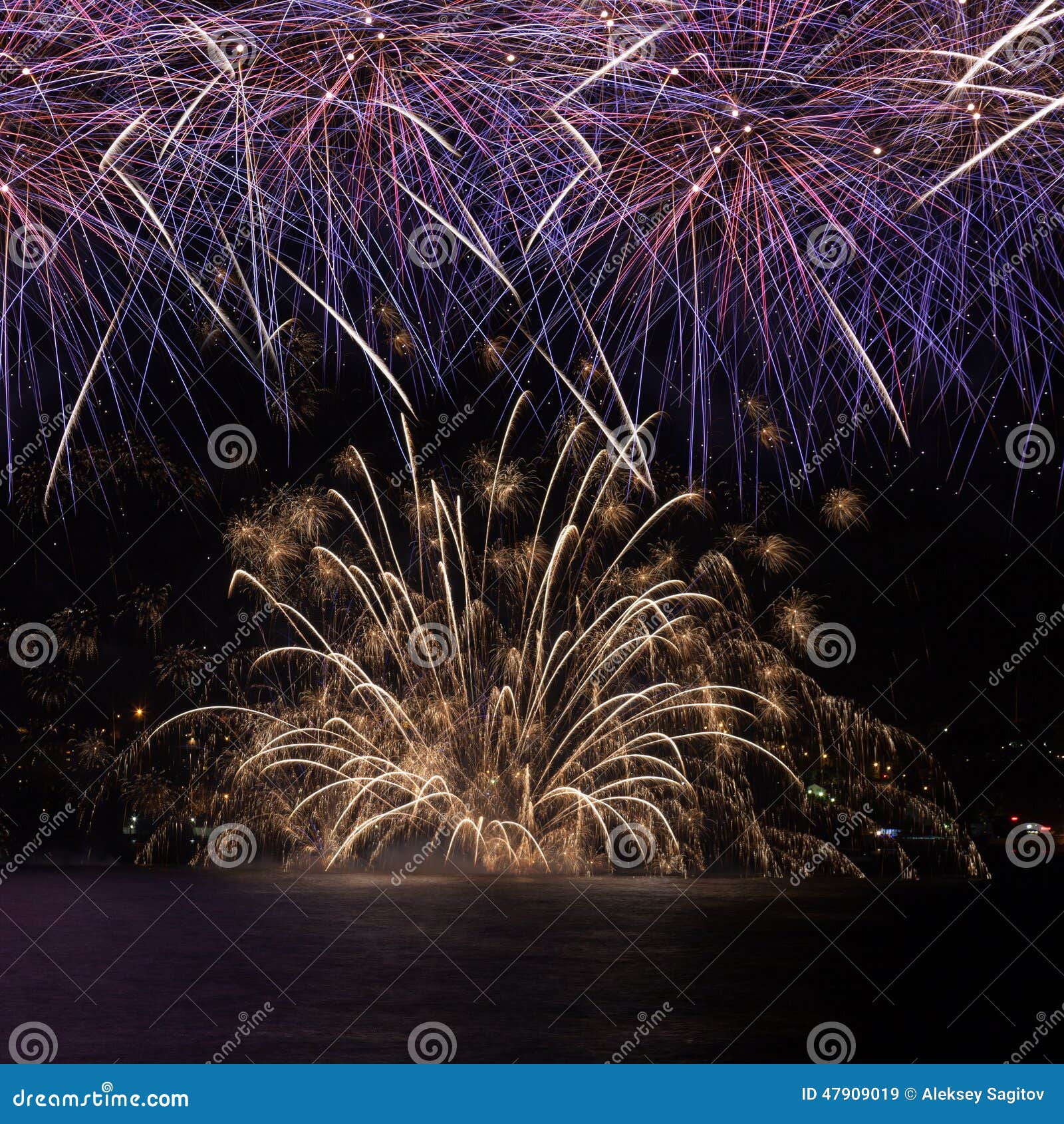 Firework over the water stock image. Image of beautiful - 47909019