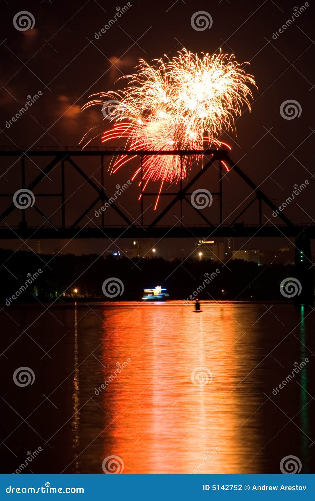 Firework and Reflection on Water Stock Photo - Image of pyro, fireworks ...
