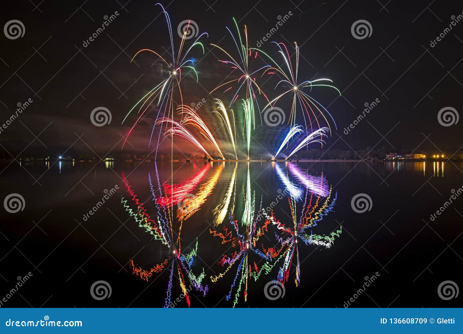 Firework with Reflection in a Water Stock Image - Image of explosion ...