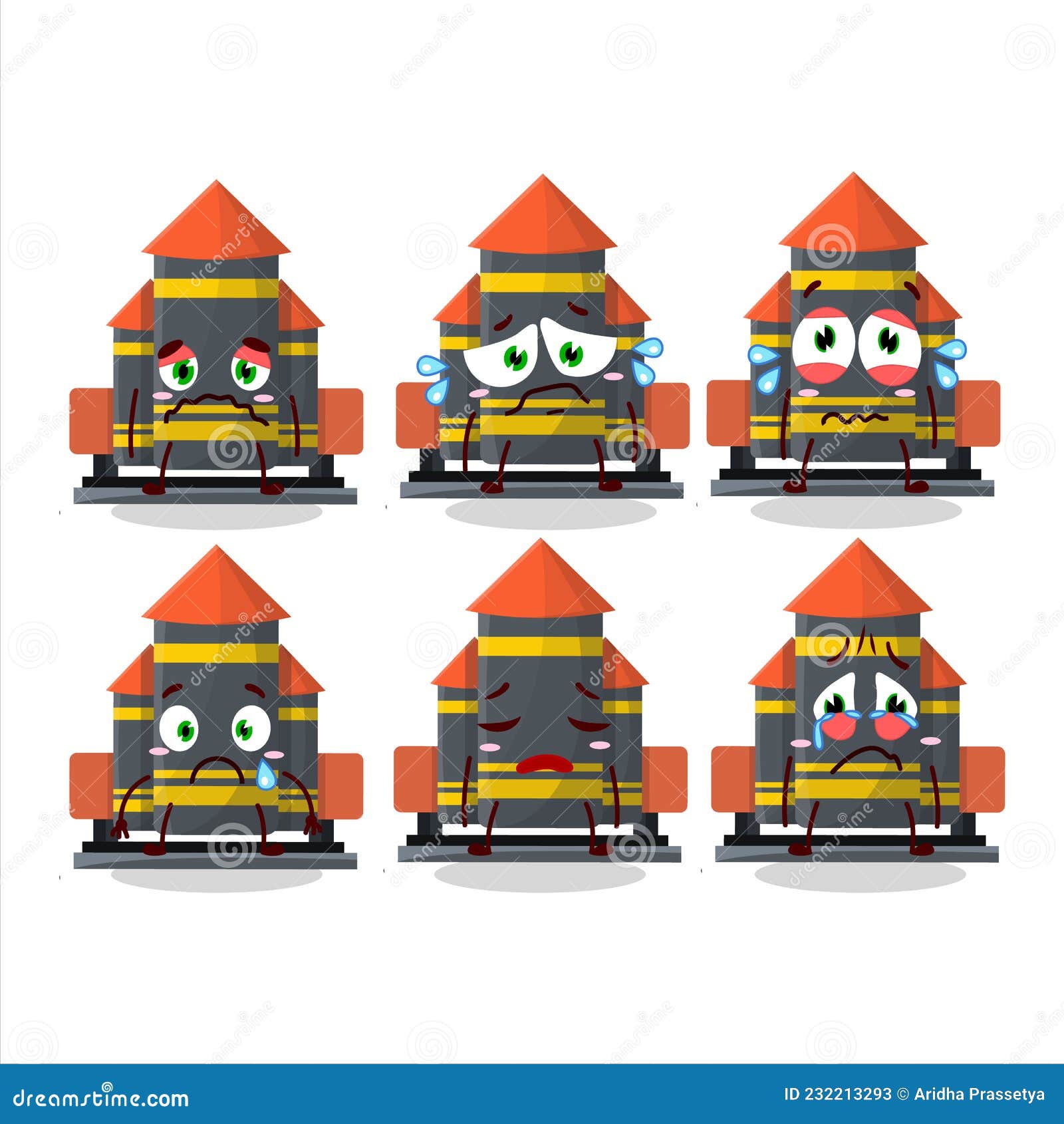 Firework Rocket Launcher Cartoon Character with Sad Expression Stock ...