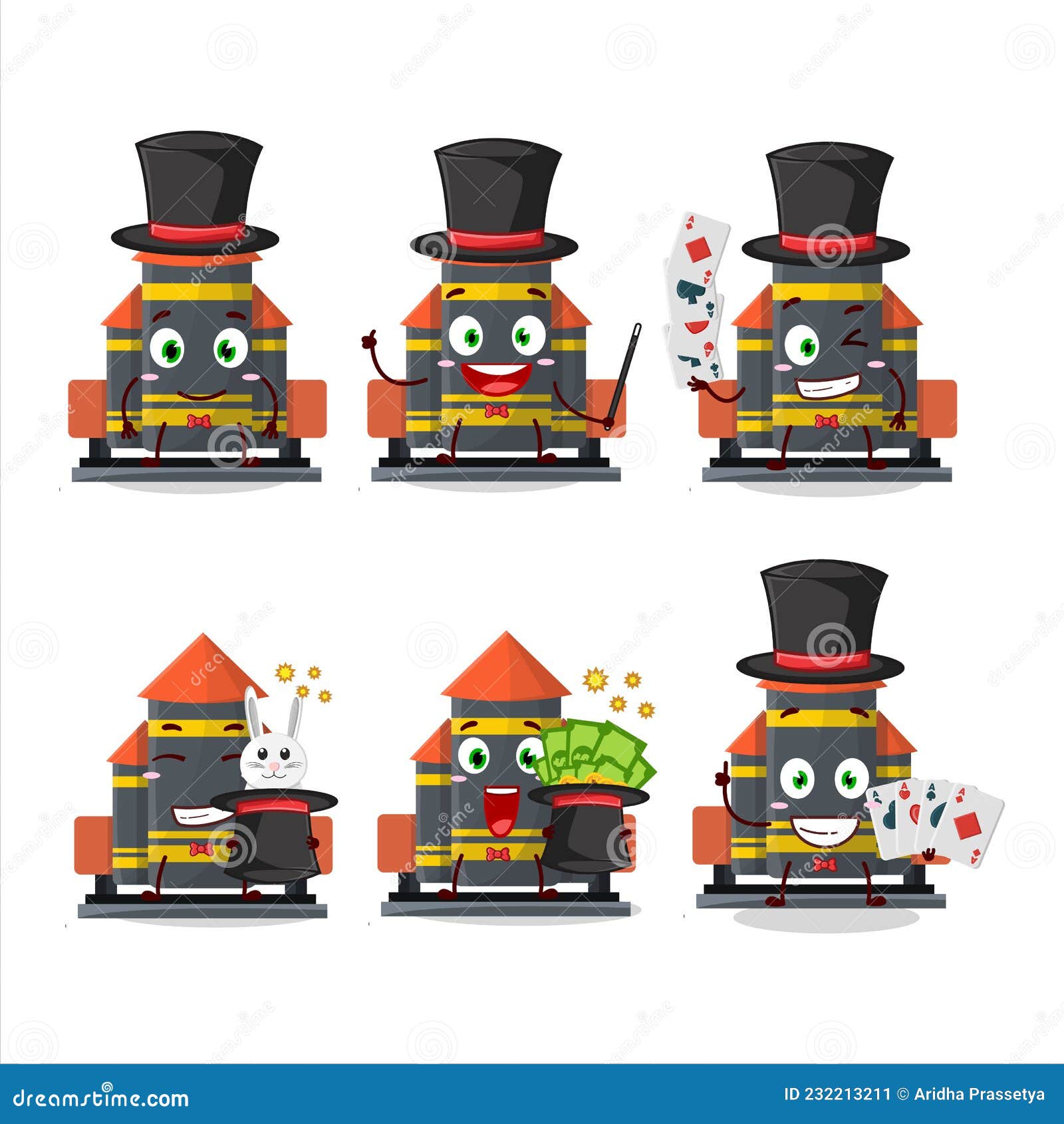 A Firework Rocket Launcher Magician Cartoon Character Perform on a ...