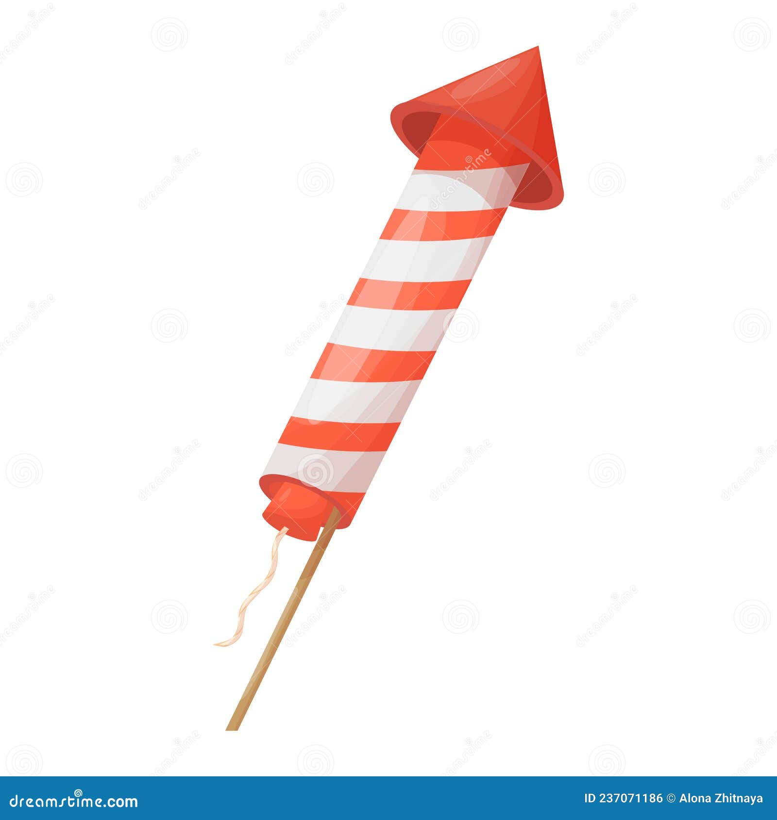 Firework Rocket with Stripes, Rope in Cartoon Style Isolated on White ...