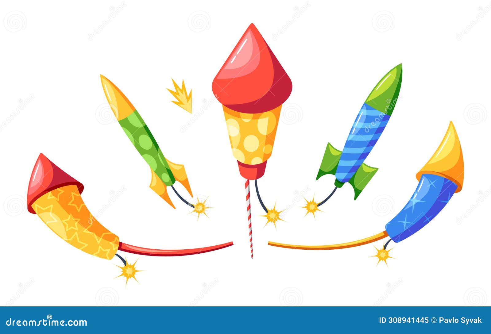 Firework Rockets With Burning Wicks. Slender Tubes Packed With ...