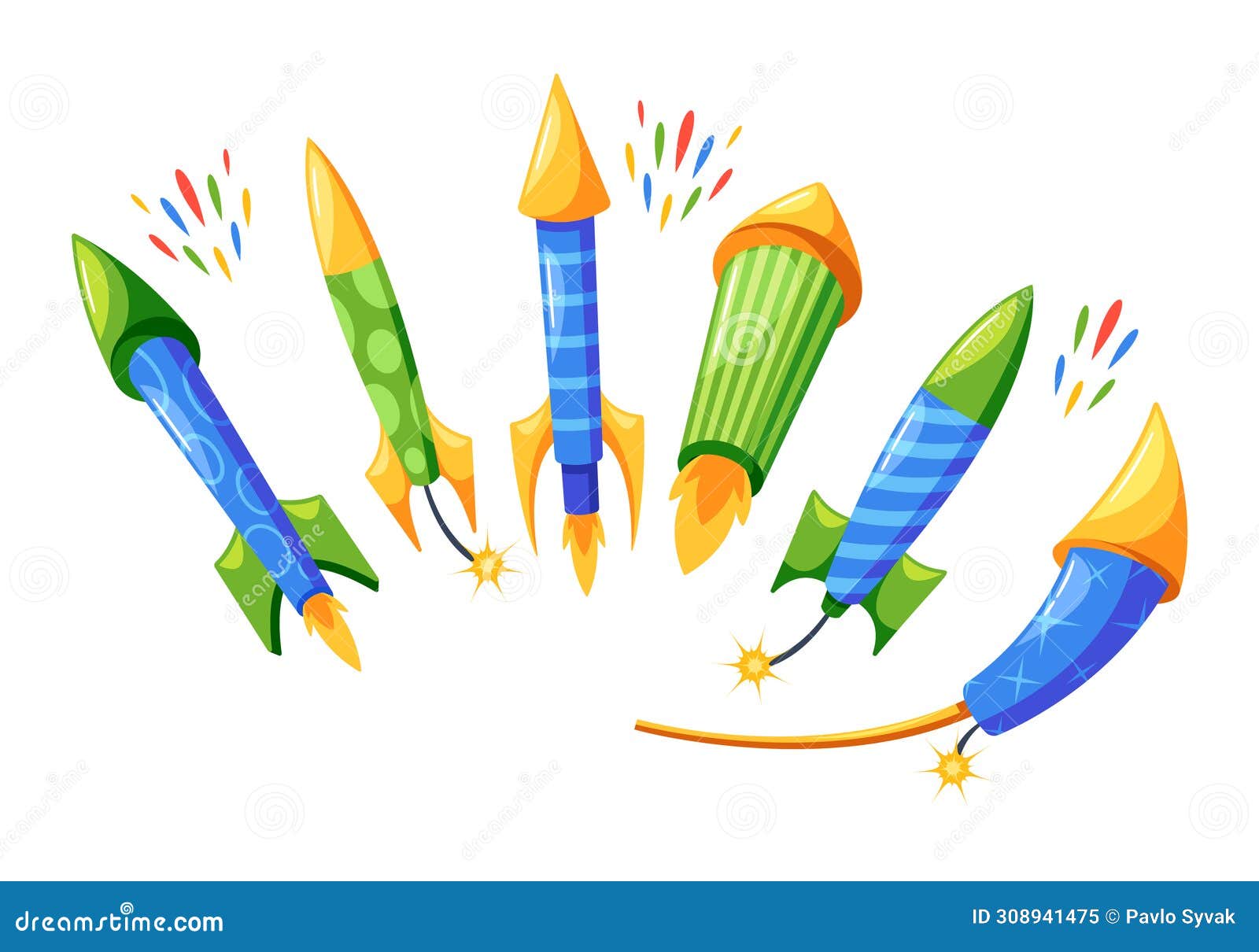 Firework Rockets Vector Set. Pyrotechnic Devices that Shoot into the ...