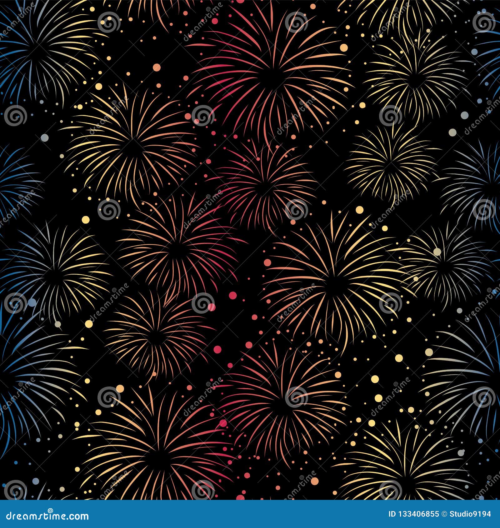 Firework Seamless Vector Pattern Isolated. Bright Fireworks Grad Stock ...
