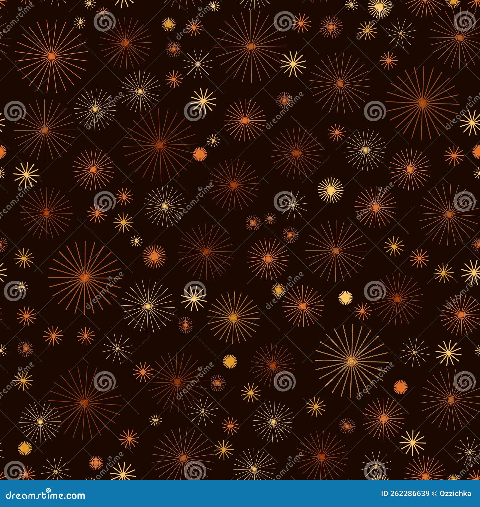 Firework Seamless Vector Pattern Isolated. Bright Shades of Gold and ...