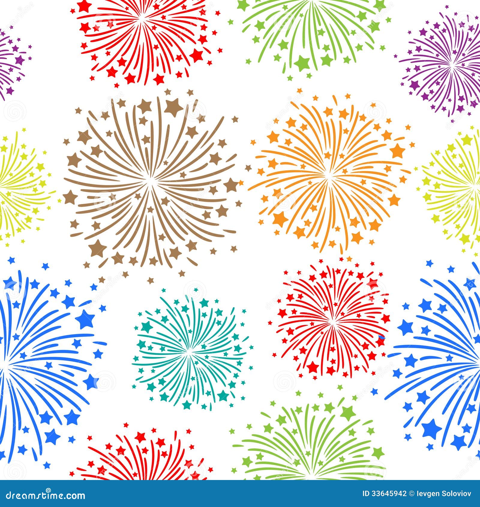 Seamless Firework Flowers Pattern In 1960s Style Cartoon Vector ...