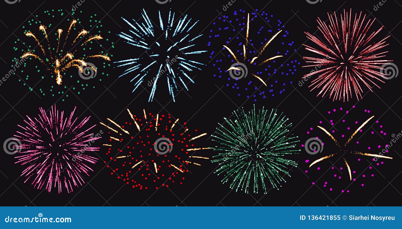 Firework Set Isolated Vector Illustration Stock Vector - Illustration ...