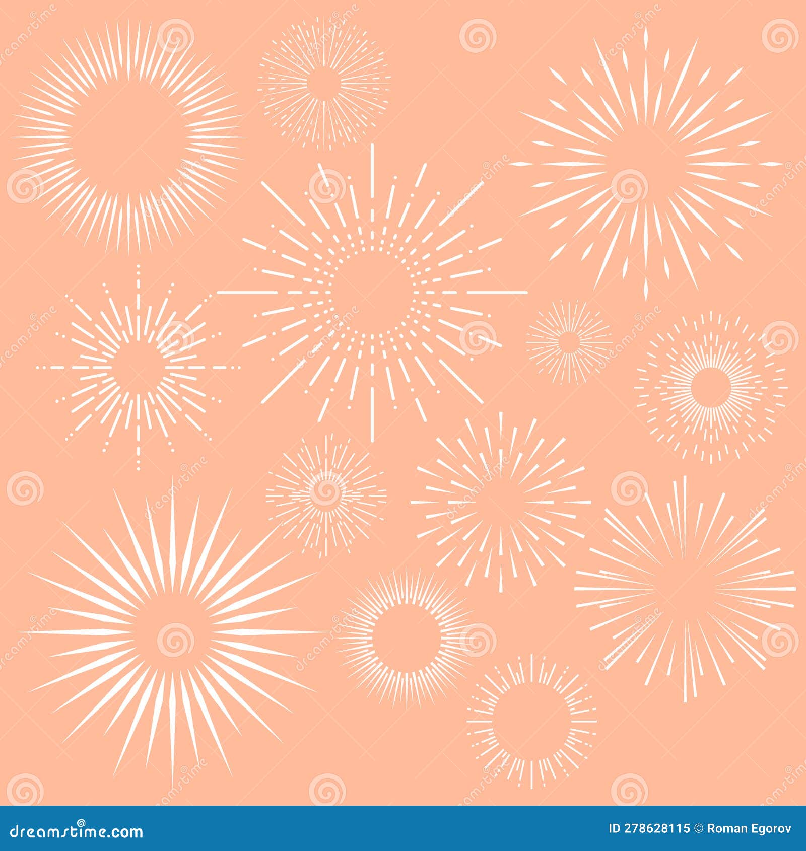 Firework Set. White Line Circles Decorative Radial Frames for Posters ...