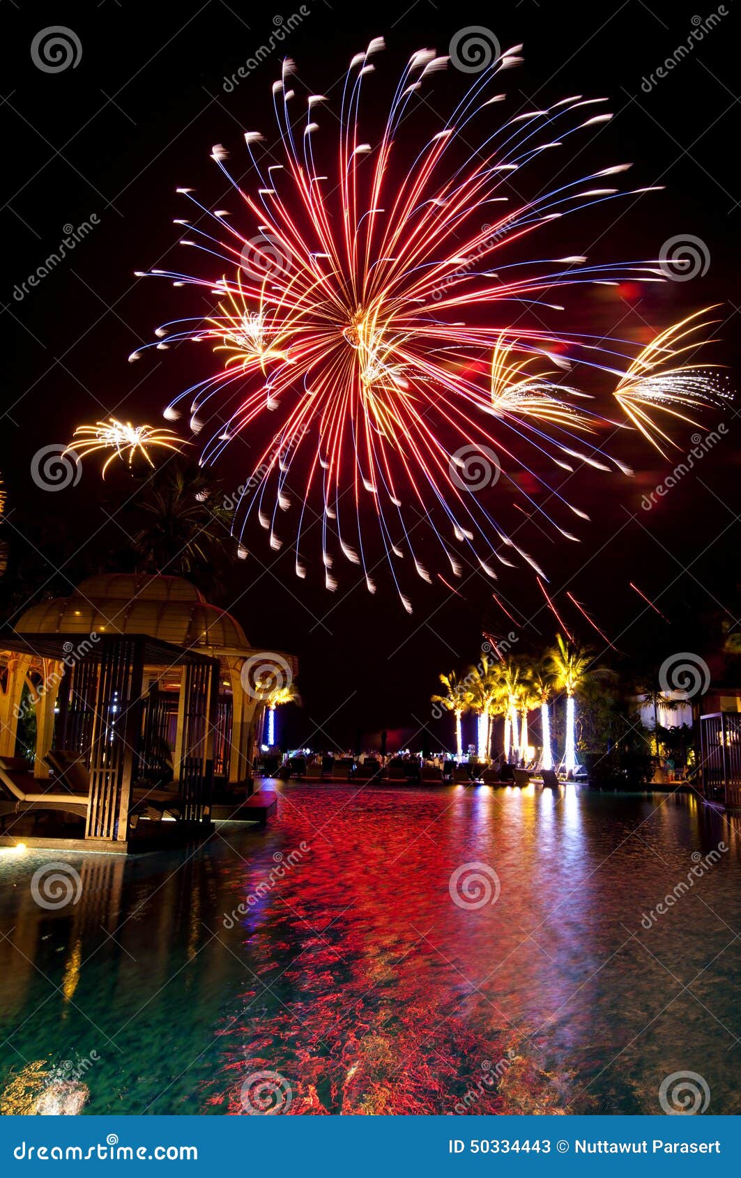 Firework and Shadow in Swimming Pool Stock Image - Image of holiday ...