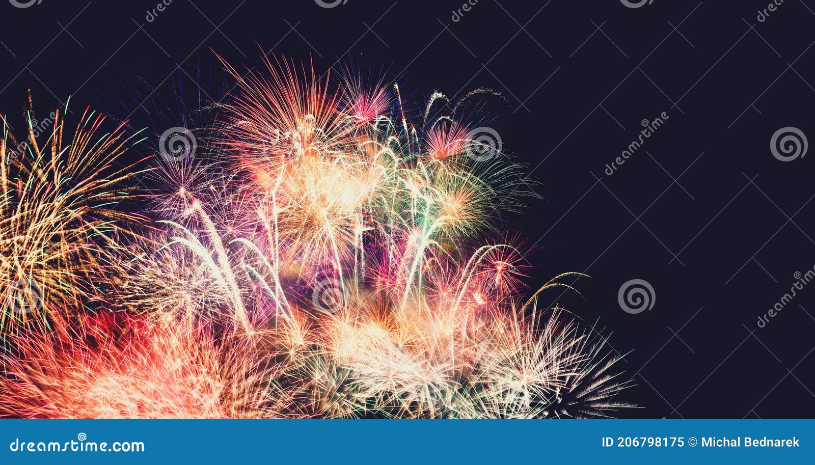 Firework Show On Night Sky Background. Independence Day Concept ...