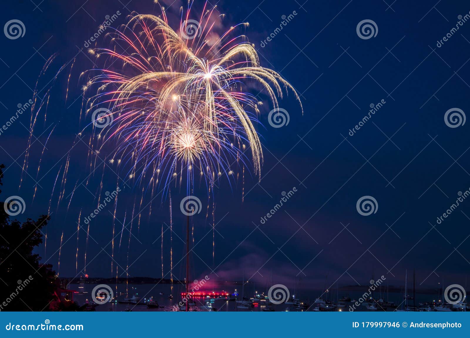 Firework 4th July, Marblehead Stock Photo - Image of reflection, north ...