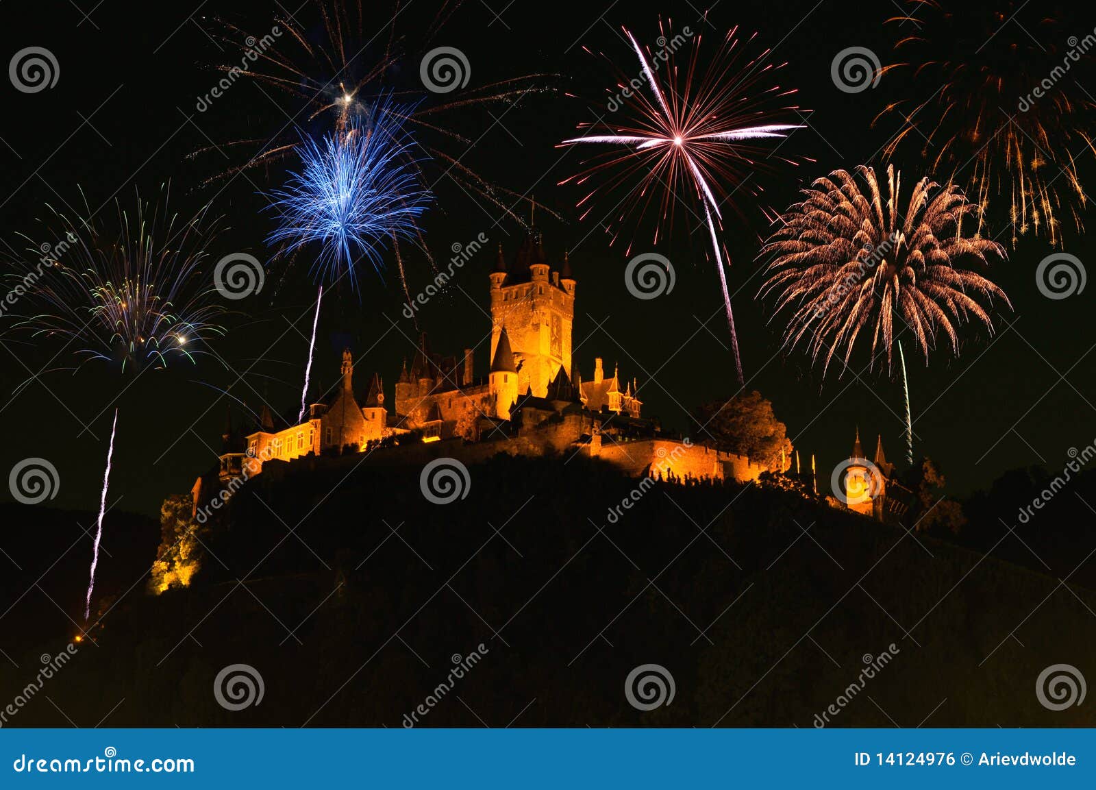 Fireworks Above Cochem Castle Stock Photo - Image of moselle, castle ...