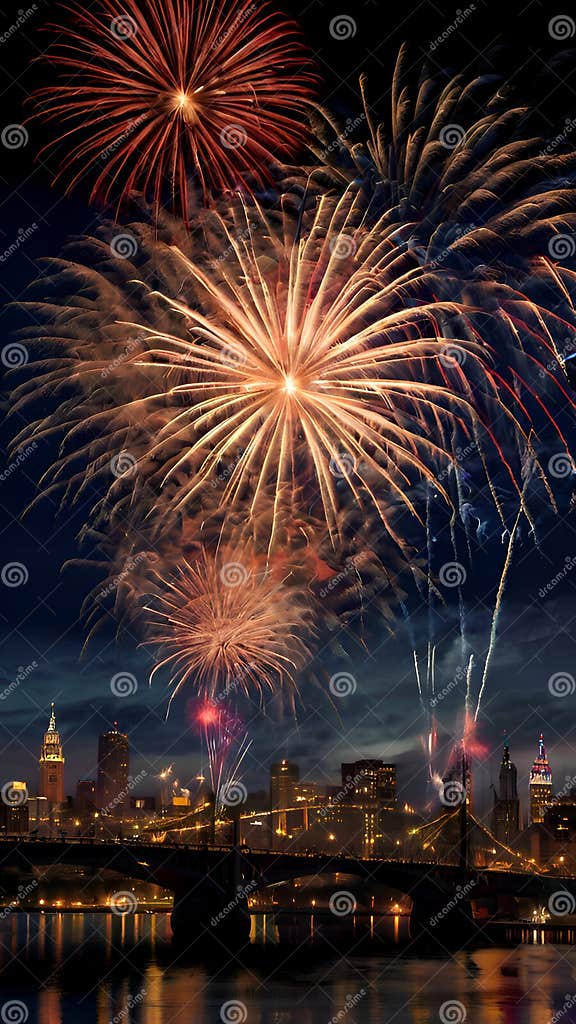 Fireworks Against a Night Sky Backdrop Stock Illustration ...