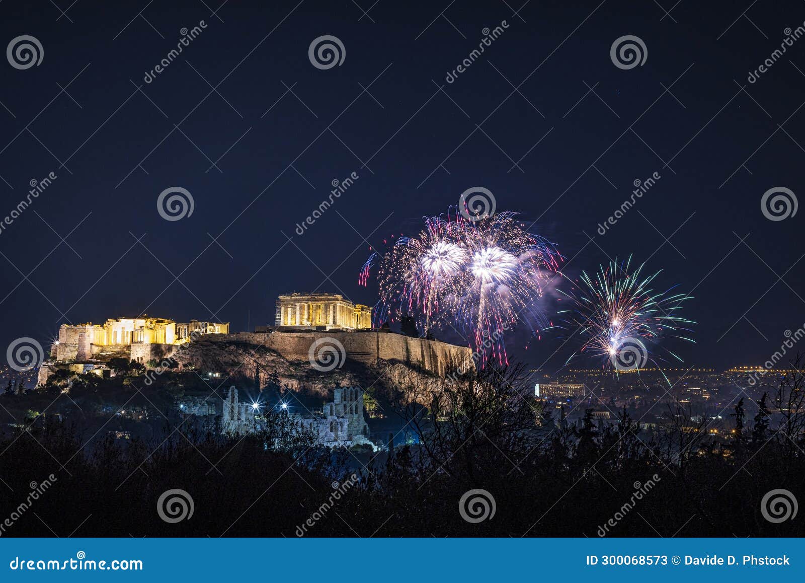 Fireworks on the Athens Acropolis Stock Image - Image of pyrotechnic ...