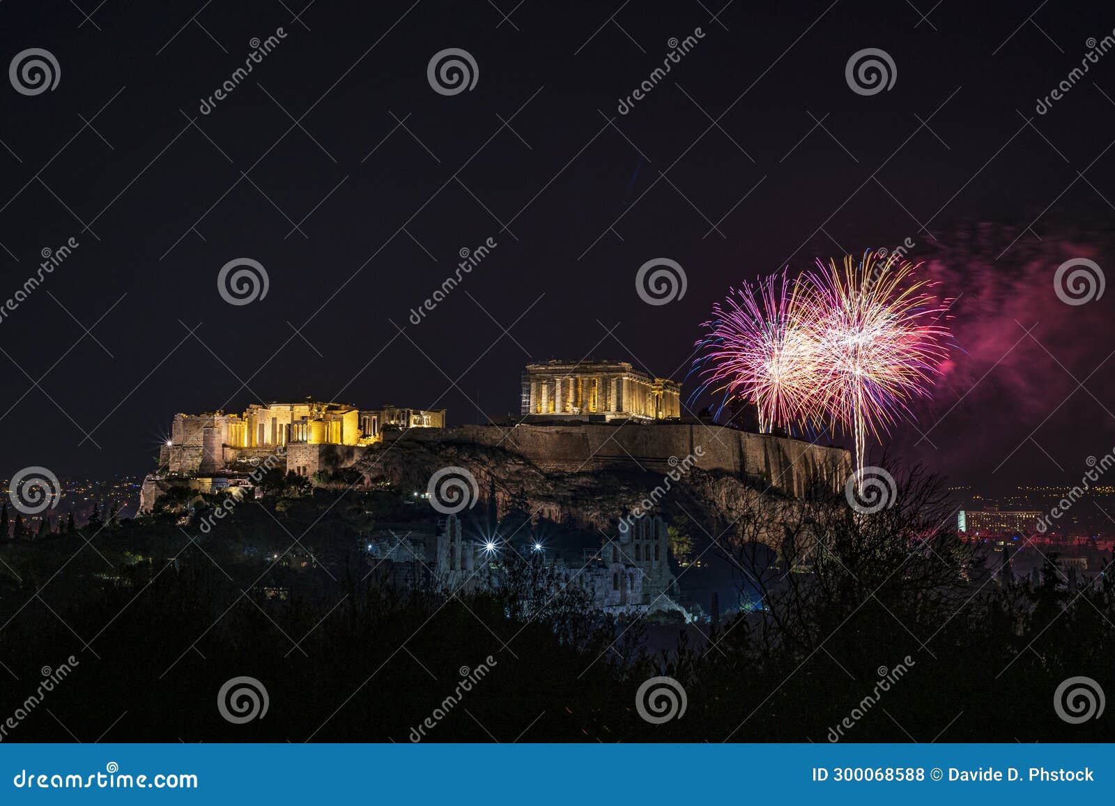 Fireworks on the Athens Acropolis Stock Photo - Image of temples ...