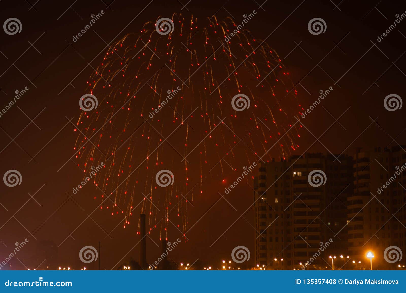 Fireworks on the Background of the Night City in Valencia, Spain Stock ...