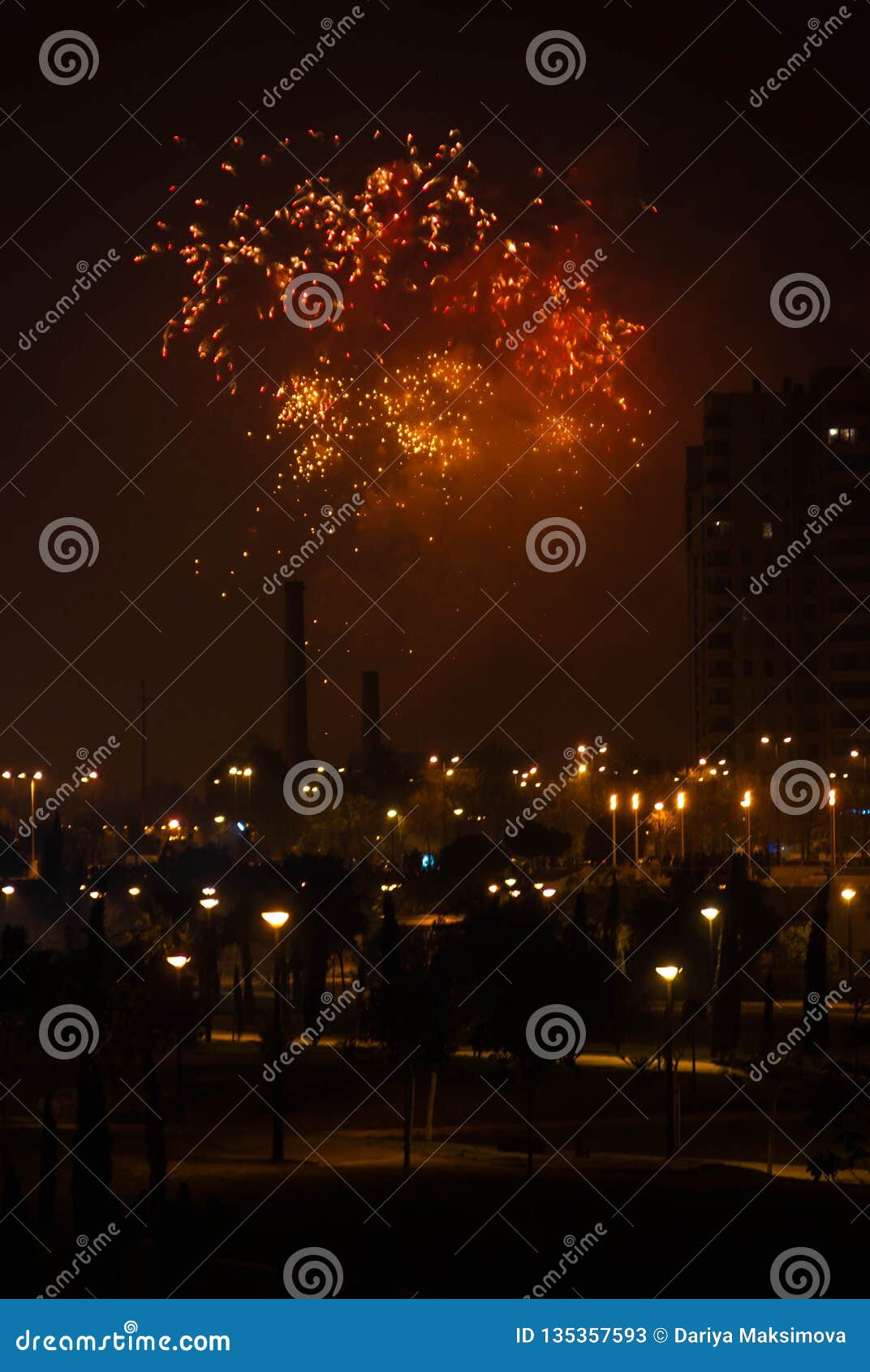 Fireworks on the Background of the Night City in Valencia, Spain Stock ...
