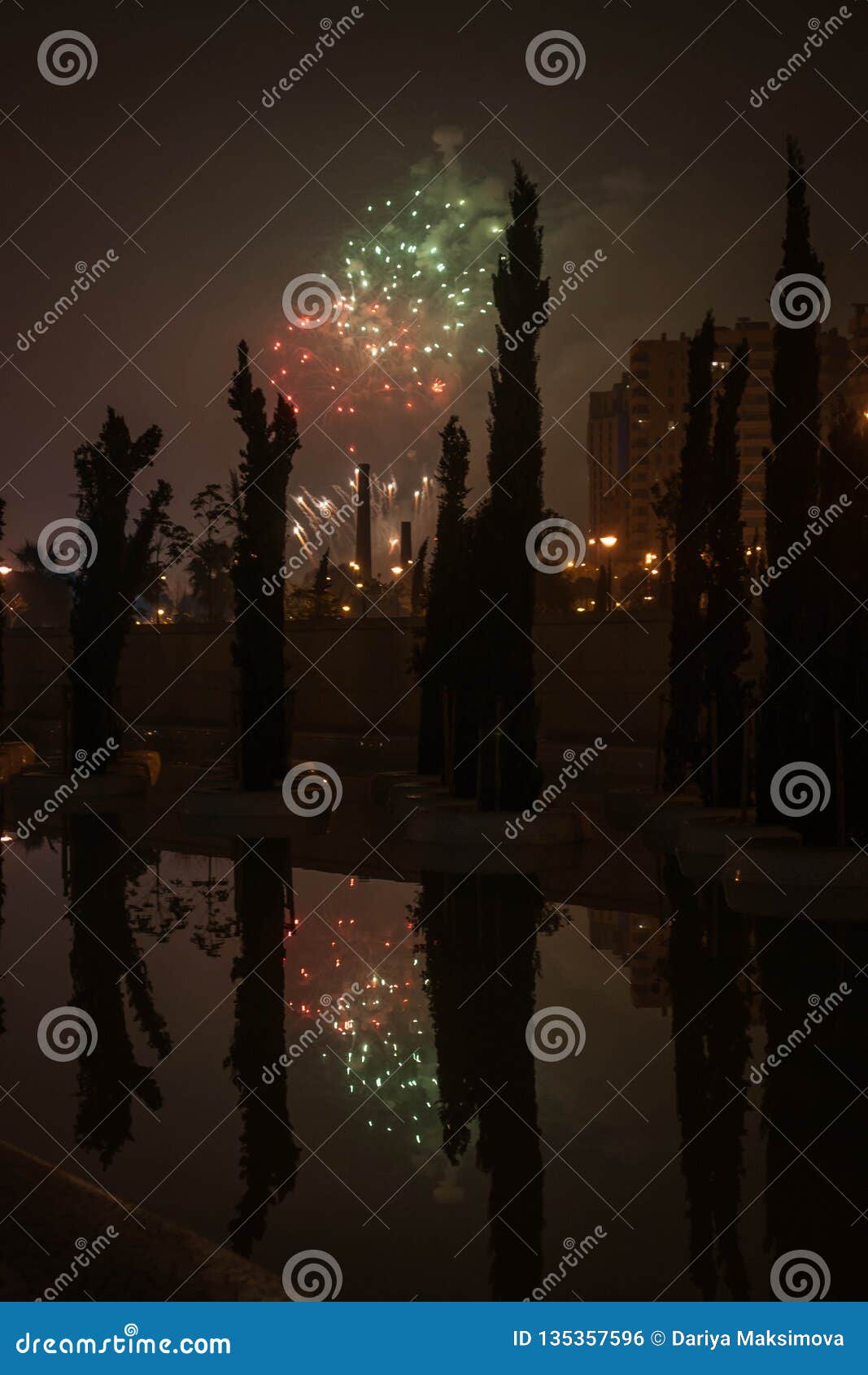 Fireworks on the Background of the Night City in Valencia, Spain Stock ...