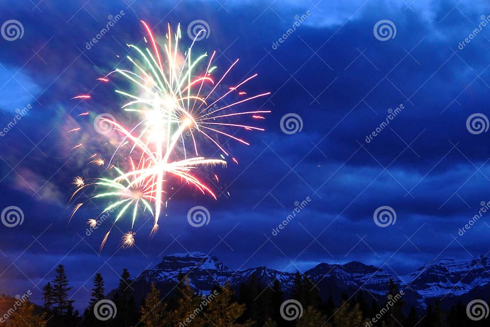 Fireworks at Banff stock photo. Image of dark, clouds - 20591698