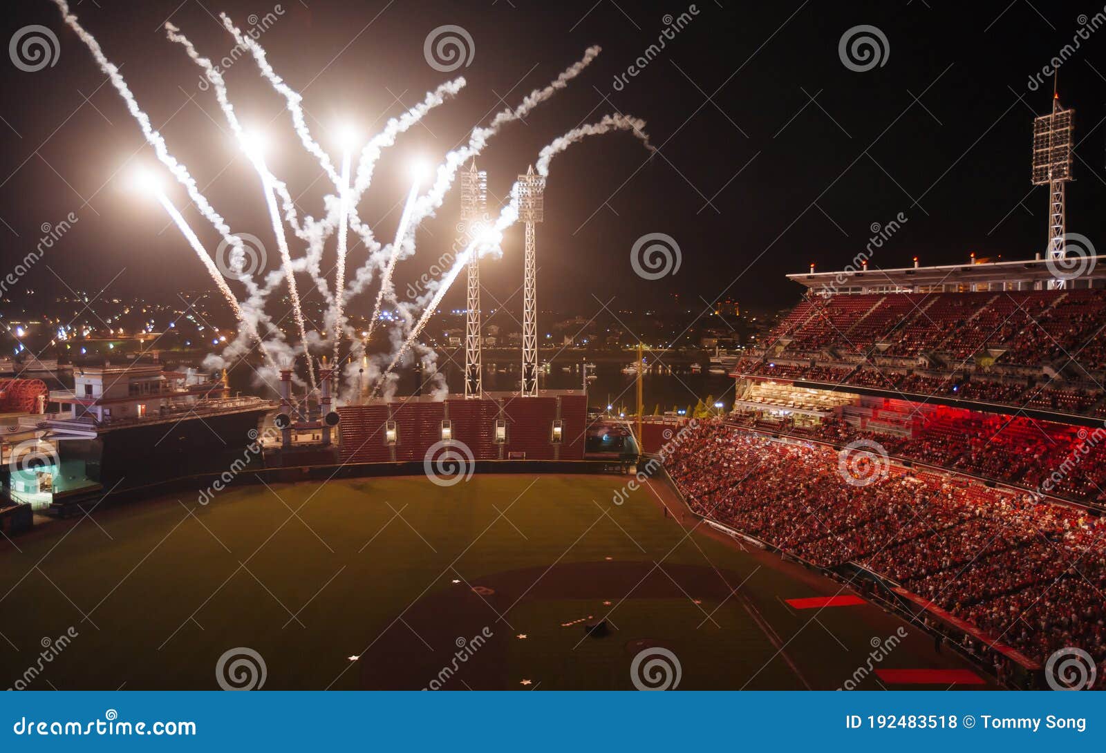 Fireworks at a Baseball Stadium in Cincinnati, Ohio Stock Photo - Image ...