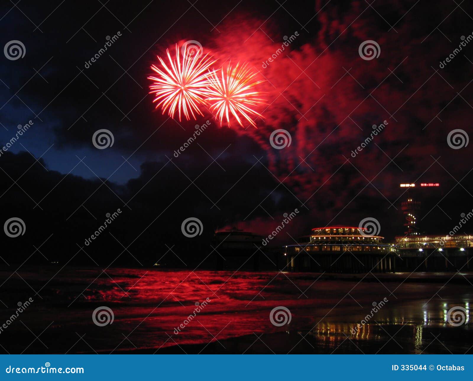 Fireworks at the beach stock photo. Image of party, fire - 335044