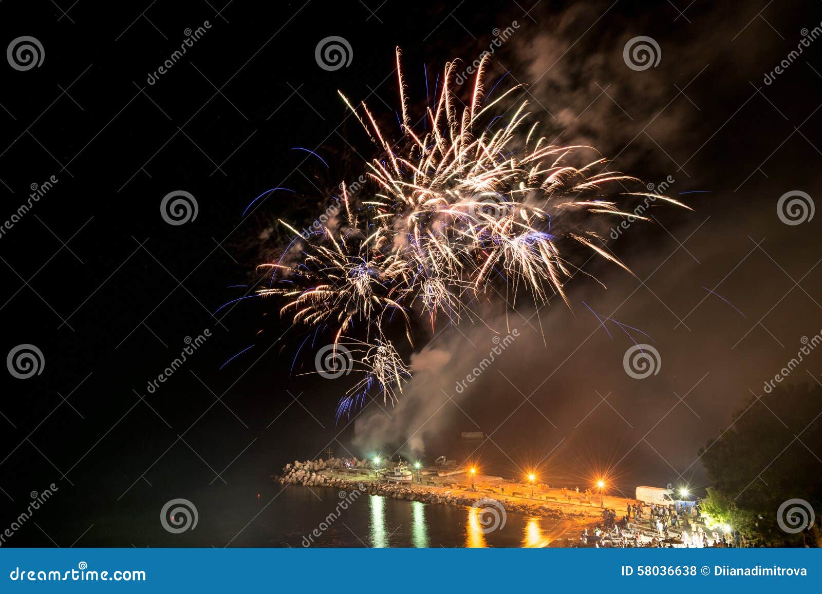 Fireworks on the beach stock photo. Image of celebration - 58036638