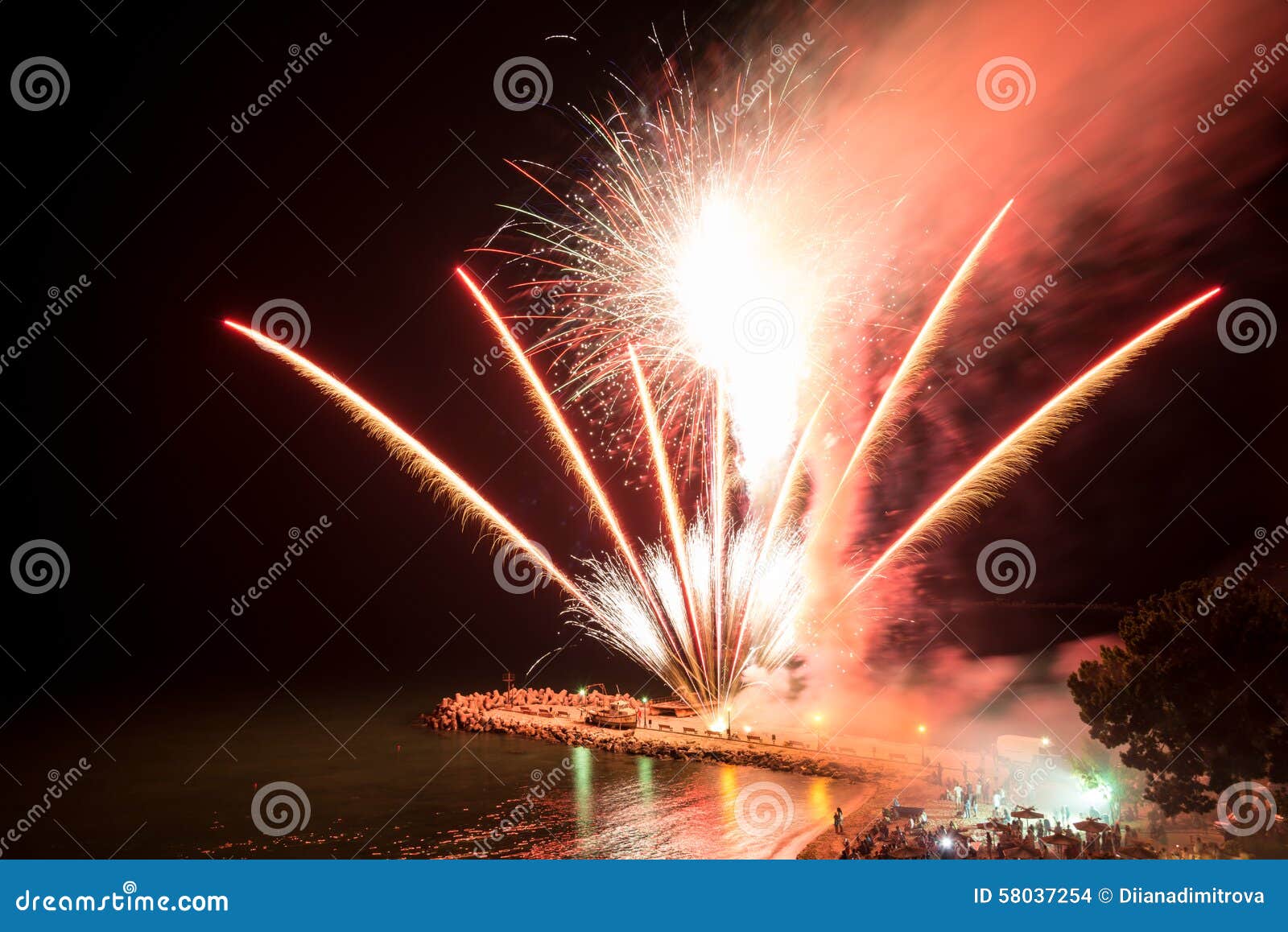 Fireworks on the beach stock photo. Image of celebrate - 58037254