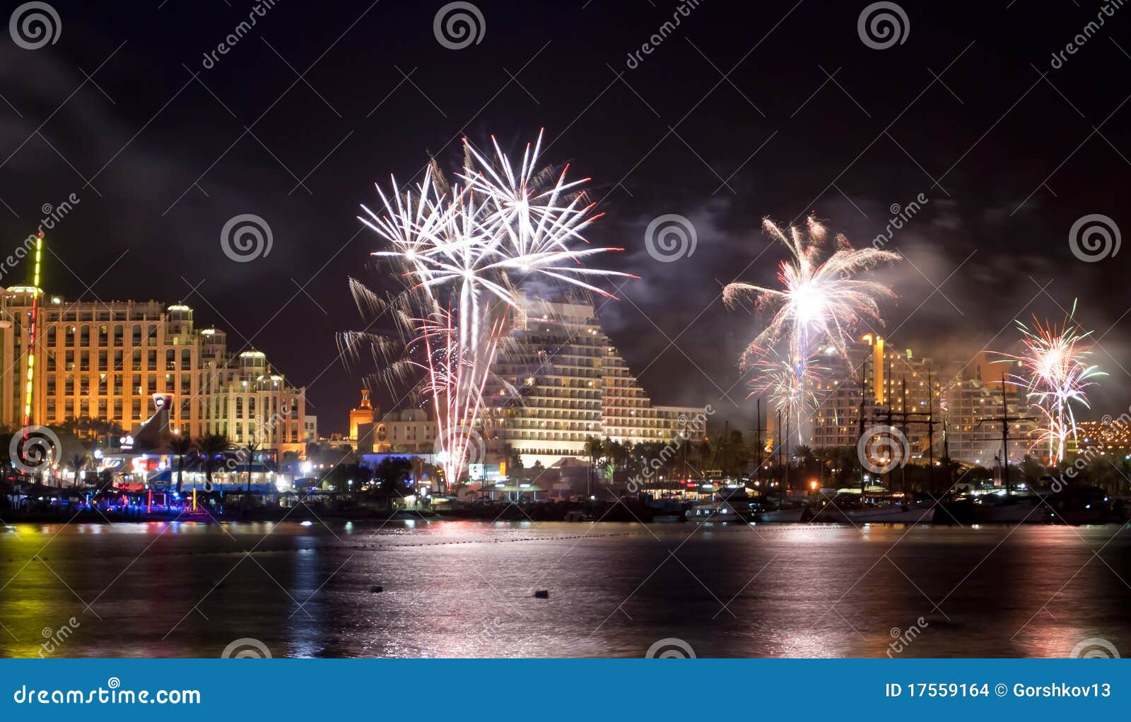 Fireworks on the Beach of Eilat City, Israel Stock Photo - Image of ...