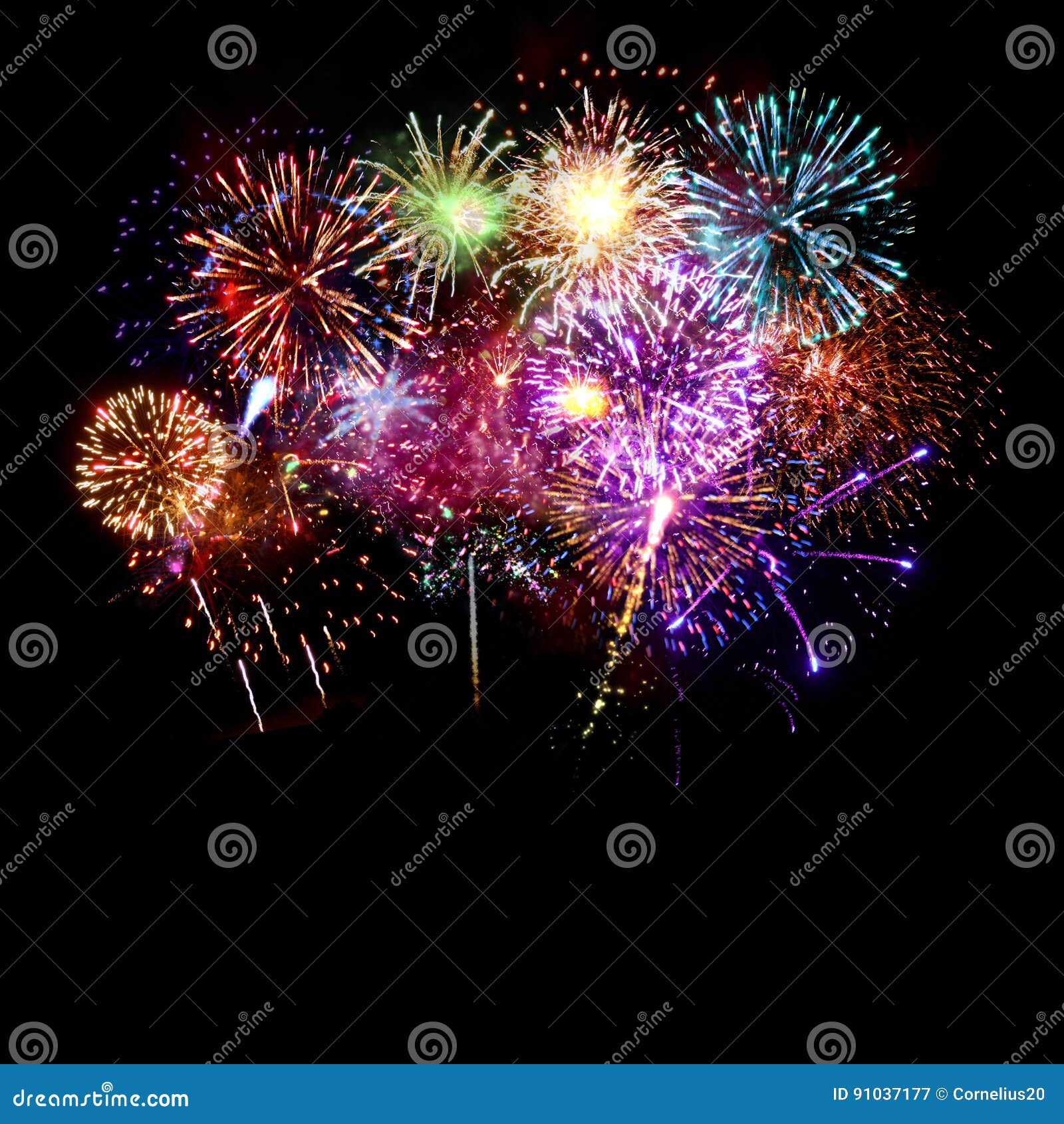 Fireworks on Black Background Stock Image - Image of abstract ...