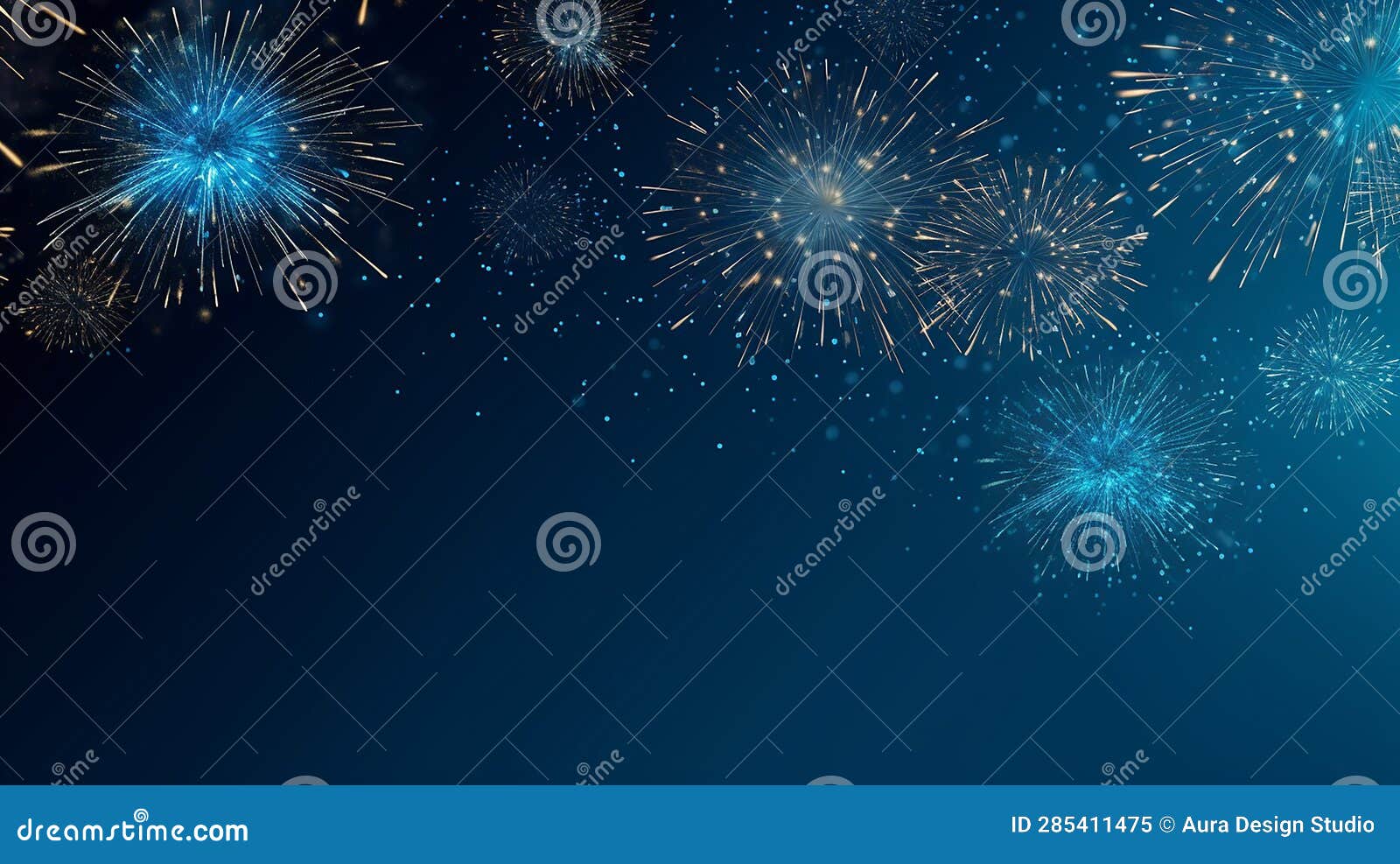Fireworks on Blue Background with Stars and Space for Text Stock ...