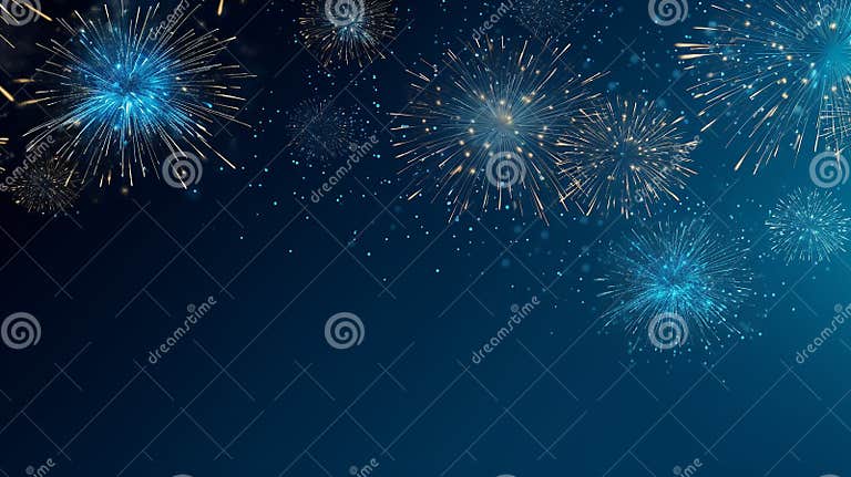 Fireworks on Blue Background with Stars and Space for Text Stock ...