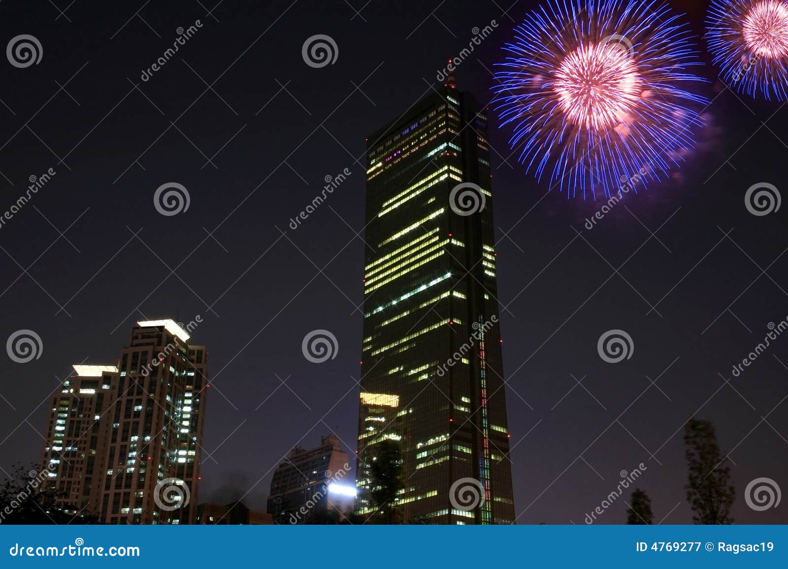 Fireworks with buildings stock image. Image of flat, seoul - 4769277