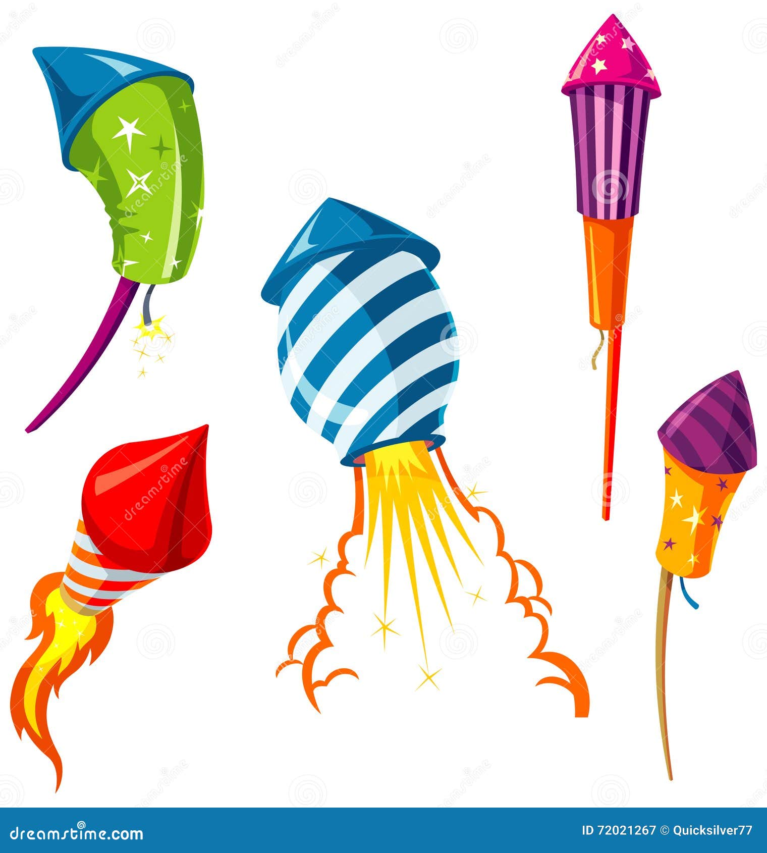 Fireworks Cartoon Style Set Stock Vector - Illustration of cute ...