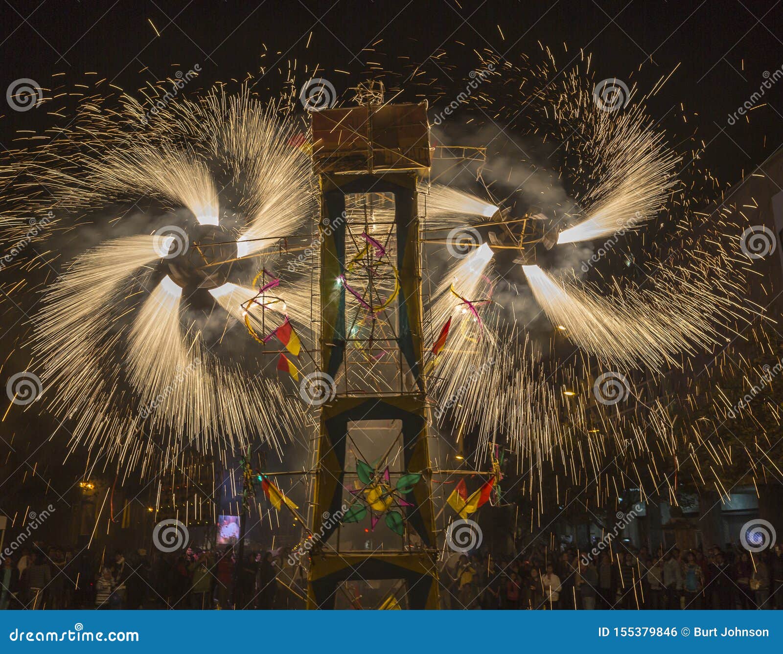 Fireworks Castle with Pinswheels Spinning Stock Photo - Image of ...