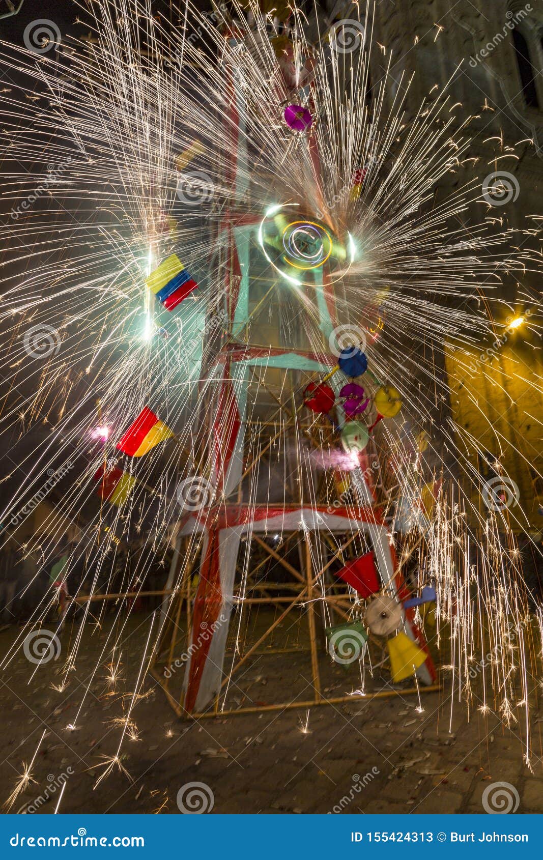Fireworks Castle with Pinwheels Spinning Stock Image - Image of holiday ...