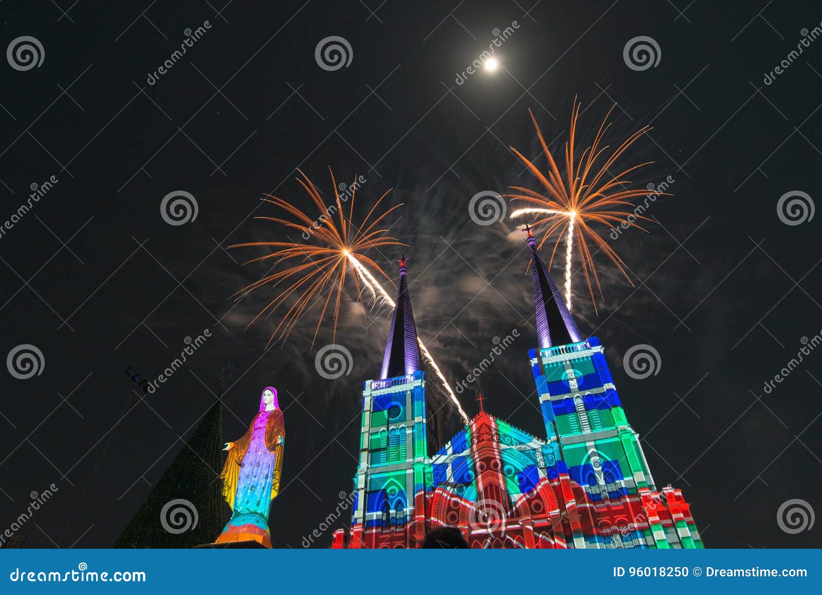 Fireworks Celebration with Merry Christmas Stock Photo - Image of ...
