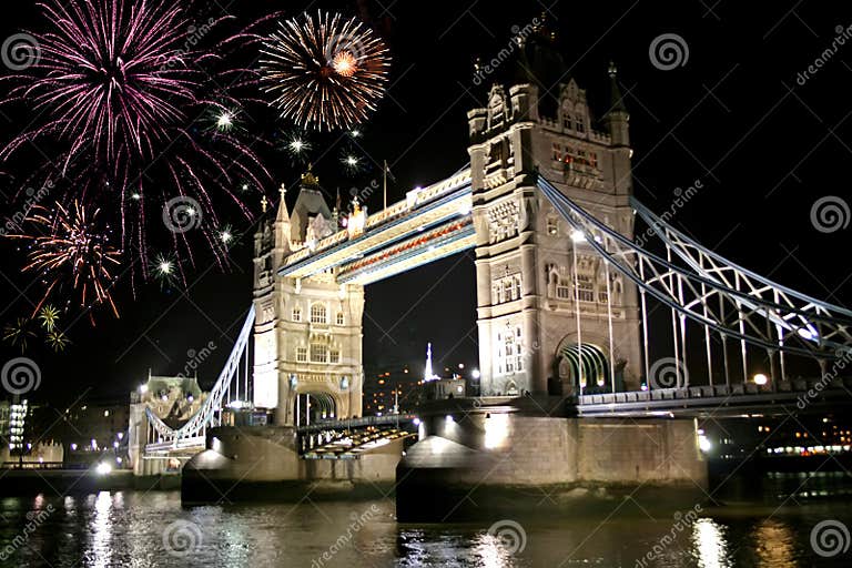Fireworks Celebration Over Tower Bridge Stock Image - Image of thames ...