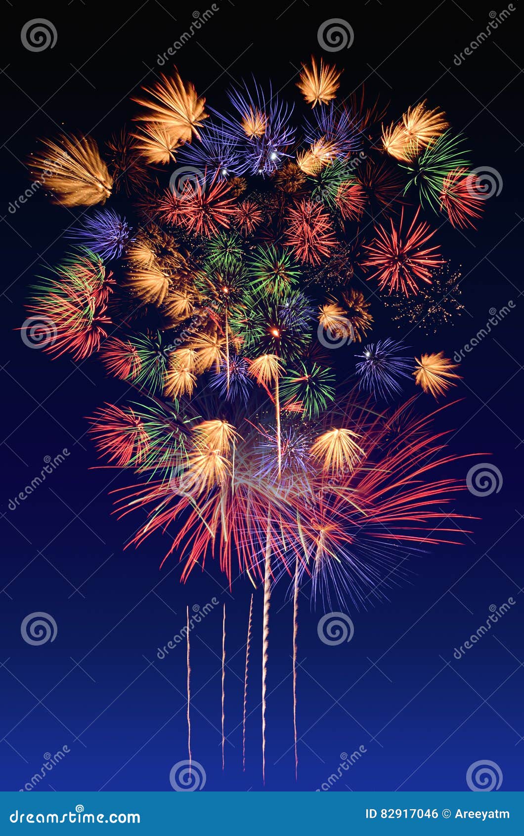 Fireworks Celebration and the Twilight Sky Background. Stock Photo ...