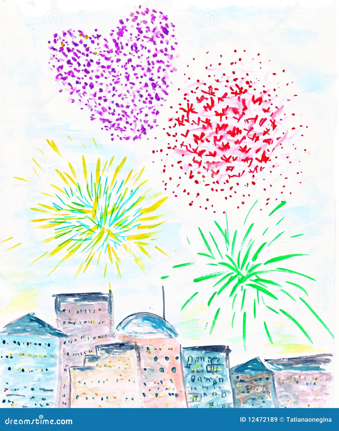 Fireworks in the city stock illustration. Illustration of artistic ...