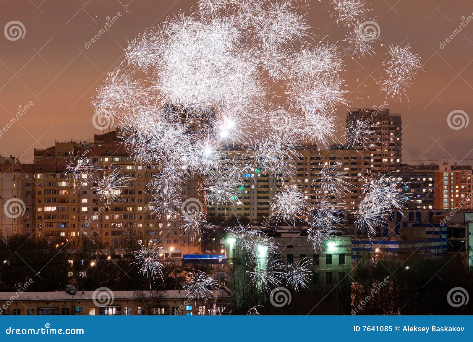 Fireworks in the city stock image. Image of exploding - 7641085